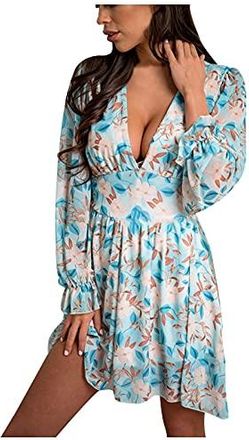Generic Robe boh&egrave;me 2026 pour femme, robe maxi boh&egrave;me &agrave; imprim&eacute; floral, &eacute;t&eacute;, d&eacute;contract&eacute;, cocktail, plage, vert menthe, XL