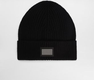 Dolce & Gabbana M&uuml;tze Wolle Und Kaschmir Mit Logoplakette - Mann H&uuml;te Und Handschuhe Schwarz Onesize