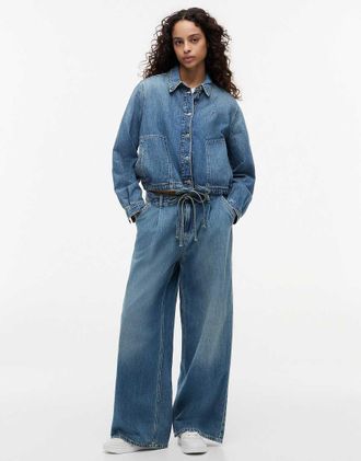 Tommy Jeans Jeans mit Kordelzug, weitem, lockerem Bein und Leinenanteil in Blau
