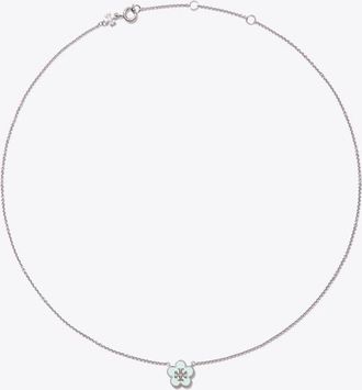 Tory Burch Damen Forget Me Not Halskette mit Blumenanh&auml;nger aus Emaille