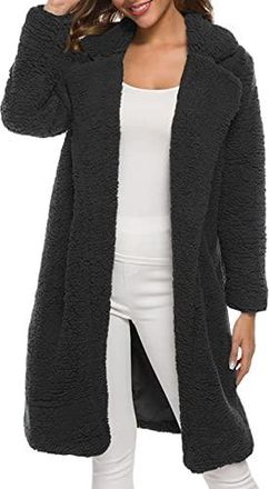 Generic Manteau en laine dagneau &agrave; manches longues pour femme - Couleur unie - Longueur moyenne, vert militaire, L