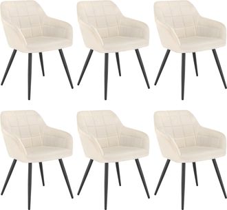 Woltu Esszimmerstühle 6er Set Esszimmerstuhl Küchenstuhl Polsterstuhl Design Stuhl mit Armlehnen, mit Sitzfläche aus Samt, Gestell aus Metall, modern, Creme