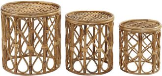 DKD Home Decor Table Auxiliaire Set 3 Osier 38X38X43,4 Naturel