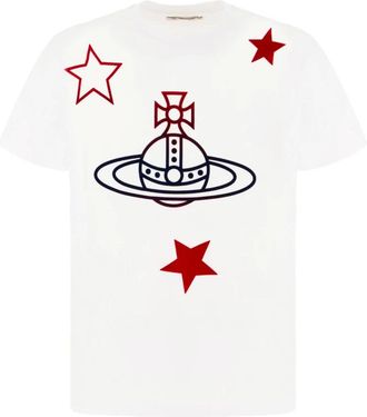 Vivienne Westwood Femme, Tops, Blanc, Taille: 42 FR Orb And Stars Classic T-Shirt