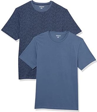 Amazon Essentials T-shirt ajusté à encolure ronde et manches courtes Homme, Lot de 2, Bleu Délavé/Bleu Marine Imprimé Fleuri, XXL