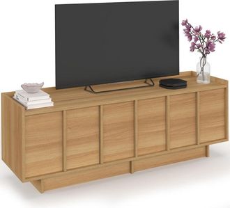 IDMarket Meuble TV 140 cm ROSIE 3 portes fa&ccedil;on h&ecirc;tre design minimaliste
