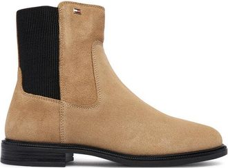 Tommy Hilfiger Klassische Stiefeletten Enamel Flag Suede Ankle Chelsea FW0FW09575 Beige