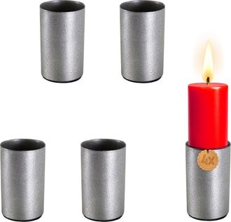 Matches 21 Kerzenhalter 4er Set Metall Silber Ø 2,3 cm mit Magnet - Adventskranz Kerzentüllen für Stabkerzen