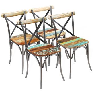 vidaXL Vidaxl - Chaises &agrave; manger lot de 4 bois de r&eacute;cup&eacute;ration solide