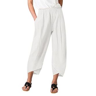 Generic Pantalon de bureau d&eacute;contract&eacute; pour femme - 8 poches - Taille &eacute;lastique - Pantalon de travail pour femme, blanc, 3XL