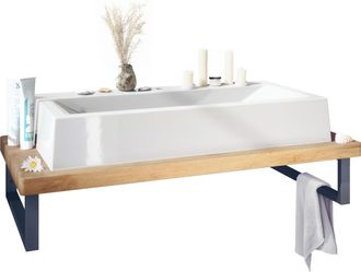 Vladon Badmöbel Nizza Waschbecken mit Waschtischplatte in Farbe Eiche Wotan und Waschtischhalterung aus Metall in Schwarz (95 x 31,4 x 51 cm)