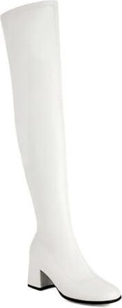 Generic Blanc,35 EU,Bottes Hautes en Cuir PU pour Femmes, Bout carré, Talon épais, Bottes au-Dessus du Genou, Fermeture éclair latérale, Bottes Hautes, Chauss