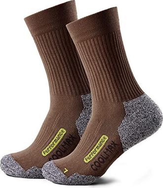 Piarini Lot de 2 paires de chaussettes de randonnée Coolmax longues - Chaussettes fonctionnelles rembourrées, marron, 39-42