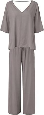 Generic Ensemble de vêtements de détente pour femme - Manches mi-longues - Col en V - Tunique trapèze et pantalon long à jambe large - Ensemble pyjama doux et