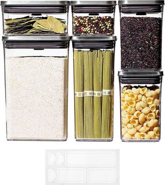 Oxo Steel POP Frischhaltedosen 6-teiliges Set mit Etiketten, grau