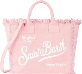 MC2 Saint Barth Femme, Sacs, Rose, Taille: ONE Size Sac &agrave; main en toile ray&eacute;e avec logo en strass