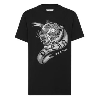 Philipp Plein Homme, Tops, Noir, Taille: XL T-shirt Col Rond Tattoo