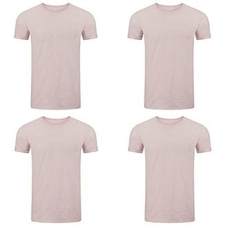 Riverso RIVMatteo Lot de 4 t-shirts basiques à col rond pour homme - Manches courtes - Couleur unie - 100 % coton - S M L XL XXL - 3XL 4XL 5XL, Rose clair (13