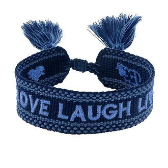 Engelsrufer Bracelet pour femme en polyester et coton noir et bleu avec broderie Love Laugh Live - Fermeture à cordon - Taille réglable, 15,5-25 cm, Polyester Lai