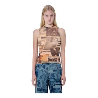 Jean Paul Gaultier Femme, Tops, Multicolore, Taille: 38 FR Mesh Printed Journal Tank Top