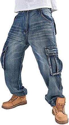 ORANDESIGNE Homme Hip Hop Jeans Style Hipster Graffitis Impression Baggy Jeans Urbain Skate Denim Pantalons L&acirc;che Fit Jambe Droite Cargo Pantalon R&eacute;tro Broderie J