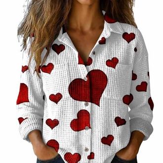 Generic Hauts &agrave; manches longues pour femme avec boutonni&egrave;re col en V en mousseline de soie tunique en lin, Wh3., XXL