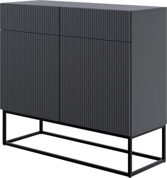 Selsey Kommode Schrank Aufbewahrungsschrank 100 cm Mit 2 Schubladen Und 2 T&uuml;ren Schwarz Schwarze Beine Veldio