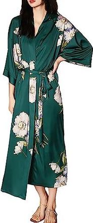 Generic Peignoirs de bain en soie douce pour femme - Robe de chambre en satin pour femme - V&ecirc;tements de nuit longs et soyeux - Robe de nuit et chemises de nui