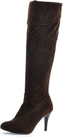 ORANDESIGNE &Eacute;l&eacute;gantes Bottes Femme Bottes &agrave; Talons Hauts &agrave; Plateforme Talon Haut Mince Bottes Boucle de Ceinture en Strass A Marron 38 EU