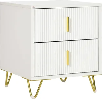 HOMCOM Nachttisch mit 2 Schubladen, Nachttisch und kleine Kommode mit Griffen und Metallbeinen für Wohnzimmer, Wohnzimmer und Schlafzimmer, 40x40x47 cm, Weiß