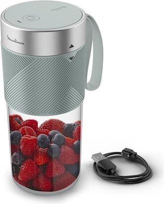 Moulinex Lightmix, Blender portable, Sans fil, 300ml, Puissant, Rechargeable, Eucalyptus LM1C0410