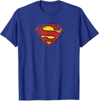 DC Comics Superman Destroyed Supes Logo T-Shirt, Unisex Erwachsene, Blau, S