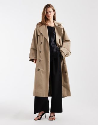 & Other Stories Mittellanger Trenchcoat aus reiner Baumwolle in Beige-Neutral
