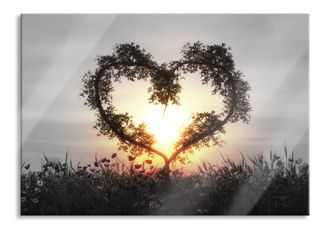 Pixxprint Glasbild, Wandbild aus Echtglas, Herz aus Bambus, 100x70 cm, inkl. Aufh&auml;ngung und Abstandshalter