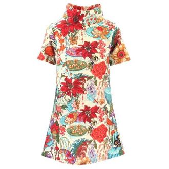 Loud Elephant Robe droite style ann&eacute;es 60 - Mini robe r&eacute;tro mod - Tunique sans manches en coton - Tenue de f&ecirc;te d&eacute;t&eacute; et festival, Motif floral japonais, M
