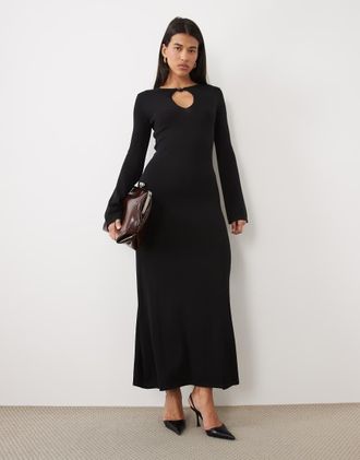 Pretty Lavish robe longue en maille &agrave; d&eacute;tail goutte deau, manches longues, noire