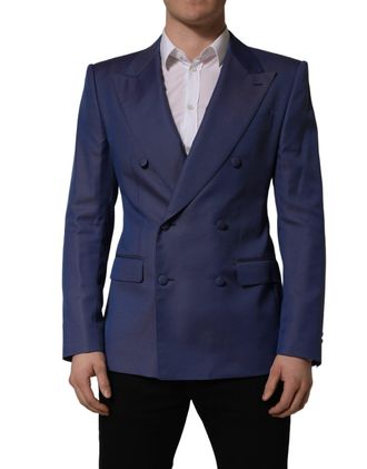 Dolce & Gabbana Blue Wool Double Breasted Men Blazer Jacket Virgin Polyester Clothing