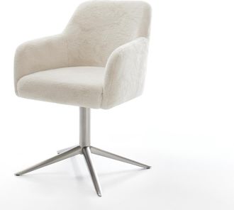 DELIFE Drehstuhl Greg-Flex Pl&uuml;sch Creme-Wei&szlig; Fu&szlig;kreuz Edelstahl 360&deg; drehbar Wippfunktion Taschenfederkern, Esszimmerst&uuml;hle