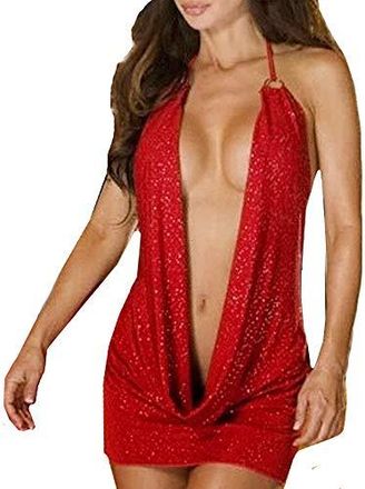 Generic Nuisette Femme Satin Chemise de Nuit Col en V Courte Dentelle vêtements de Nuit Femme Bretelles Réglables Chemise de Nuit Babydoll Chemise de Nuit Fem