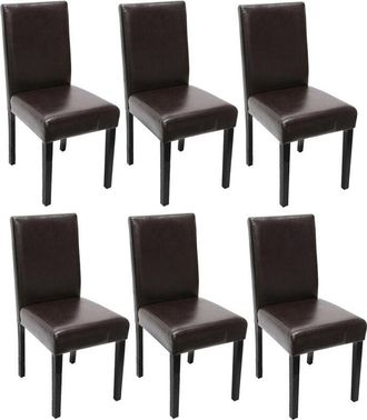 Mendler Mendler - Lot de 6 chaises de séjour Littau, simili-cuir, marron, pieds foncés