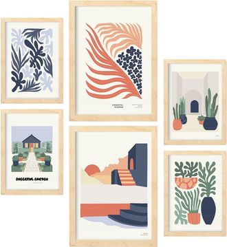 Nacnic Set mit 6 minimalistischen Postern in Pastellfarben. Fröhlicher Garten. Drucke von Landschaften und Natur für Innenarchitektur und Dekoration. A3 & A4
