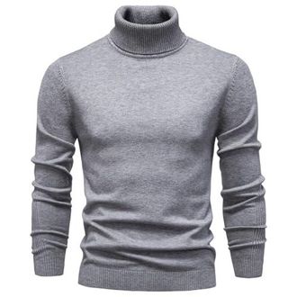 Generic Chemise &agrave; col roul&eacute; et manches longues c&ocirc;tel&eacute;e pour homme - Doux et l&eacute;ger - Coupe ajust&eacute;e - Pull en tricot extensible, gris, XXL