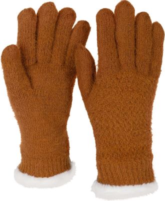 styleBREAKER Damen warme Winter Handschuhe mit Reiskorn Muster und Fleece, Thermo Strickhandschuhe, Fingerhandschuhe 09010040, Farbe:Cognac