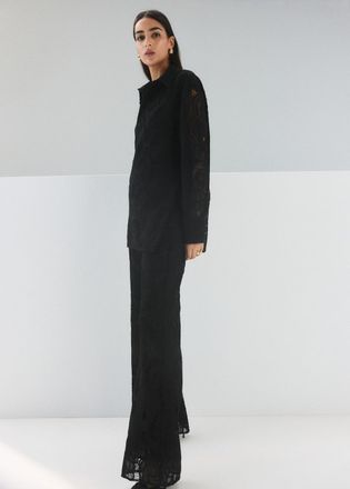 Mango Pantalon droit brod&eacute; ajour&eacute; noir - Femme - S - MANGO