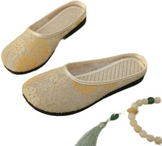 Generic QXDZSW Chaussures brodées en toile pour femme Sandales ethniques cool pantoufles chaussures pour femme, 7 jaunes., 39.5 EU