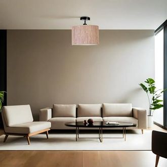 Opviq Elegant Metal Chandelier with Bamboo Cap, 30 cm Diameter, 30 cm Height | E27 Socket, Max 40W | Stylish Brown & Black Design for Modern Spaces