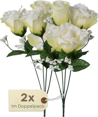 Creativ Green k&uuml;nstlicher Rosenstrau&szlig; wei&szlig; 2er Set I dekoraktiver Rosenstrau&szlig; I k&uuml;nstliche wei&szlig;e Rosen I Rosen f&uuml;r Vase & als Deko I hochwertige & dekoratives Blume