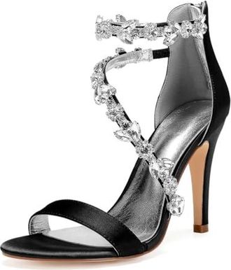 Generic Chaussures Mari&eacute;e Femmes Aiguille Haut High Ouvert Bout Stylet Sandales Mariage Dress Heels Chaussures 10.5 CM,Noir,41 EU