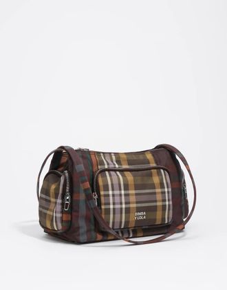 Bimba & Lola grand sac port&eacute; &eacute;paule &agrave; poche motif tartan chocolat vert