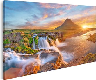 Islandburner Bild auf Leinwand Schöne Landschaft Sonnenaufgang Kirkjufellsfoss Wasserfall Kirkjufell Berg Islan Bilder Wandbilder Poster